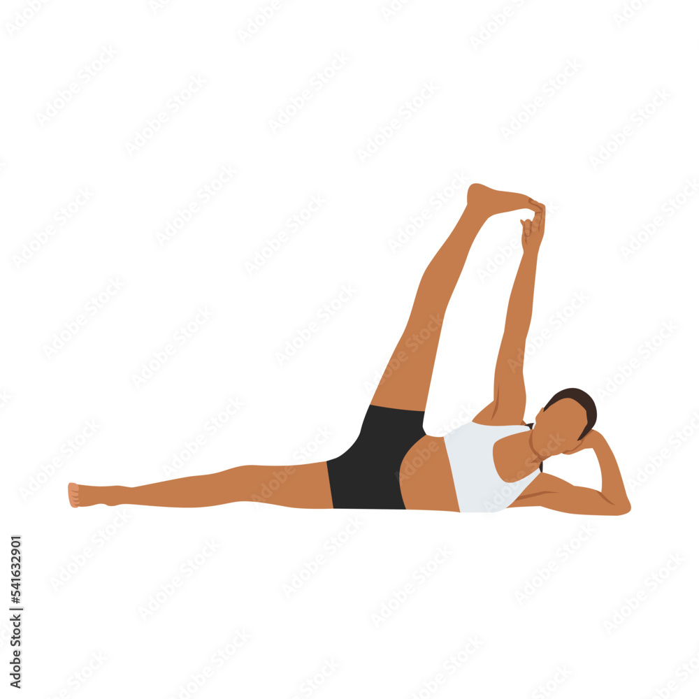 Woman doing Side Reclining Leg Lift Pose, Vishnu Pose, Eternal One Pose ...