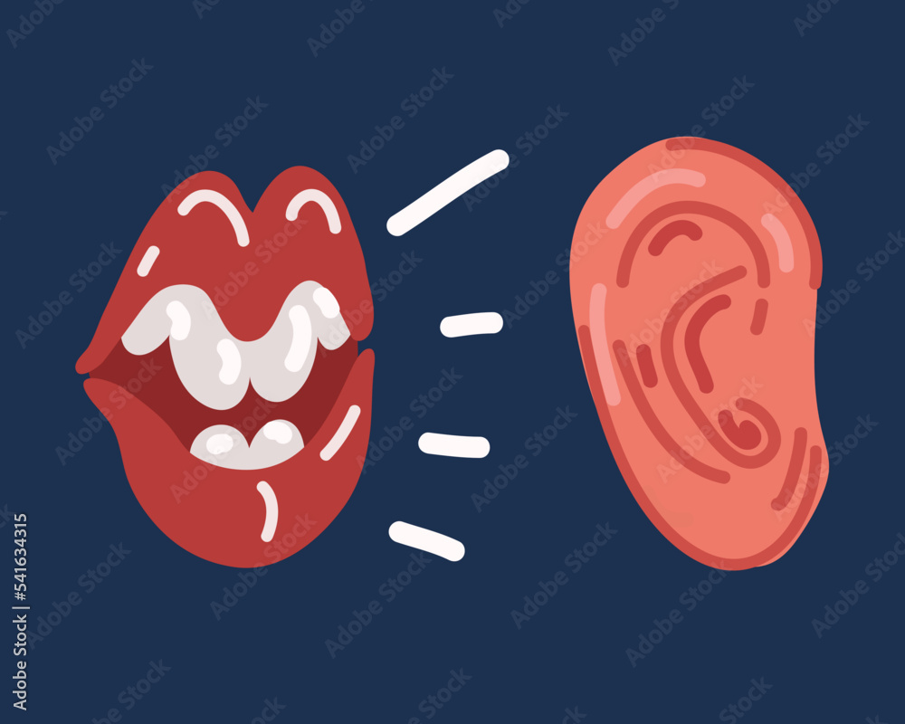 Cartoon vector illustration of Woman lips whispering in ear. Pop Comic ...