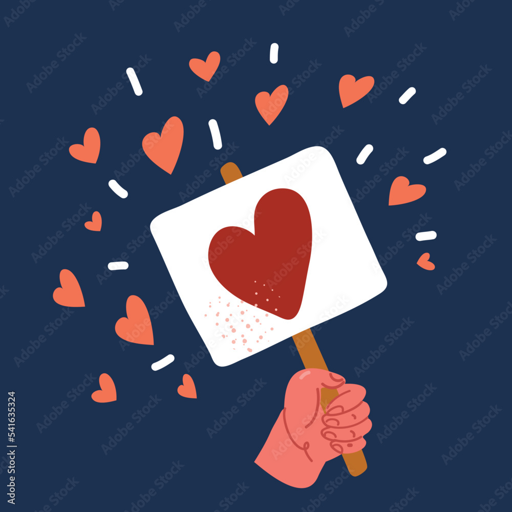 Cartoon vector illustration of hand holding placard with heart symbol ...
