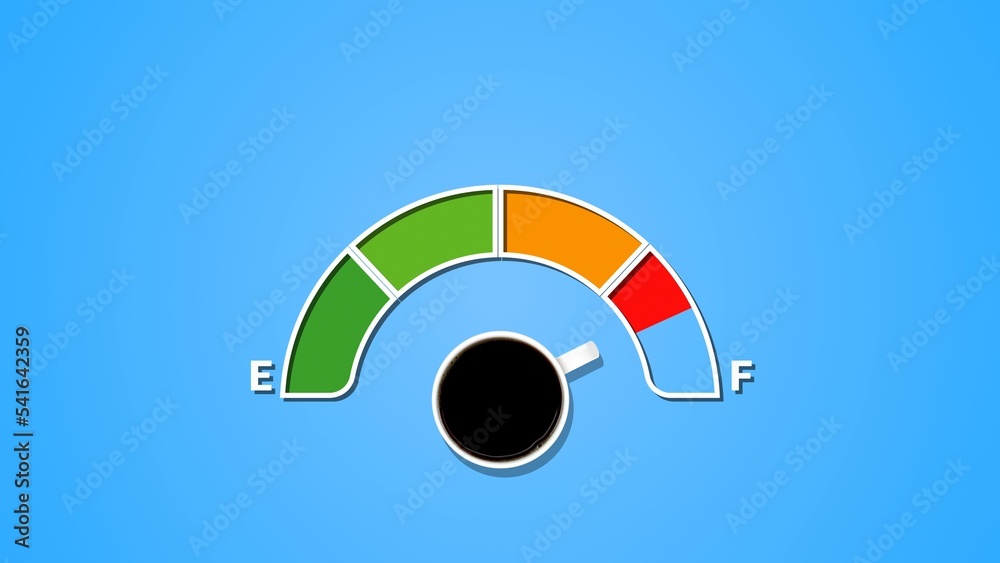 Color scale of fuel indicator, showing fuel level with cup black coffee ...