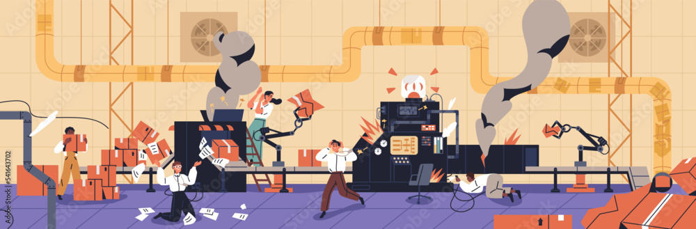 Manufacturing business problem, fail concept. Accident, trouble in ...