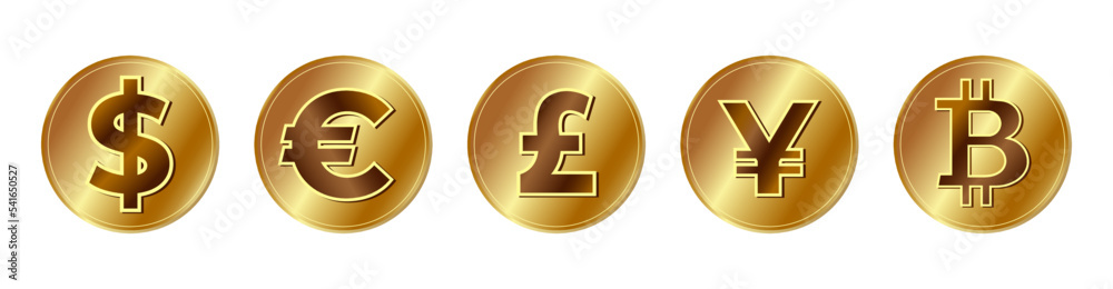Golden currency symbols Money design Gold coin icon Vector illustration ...
