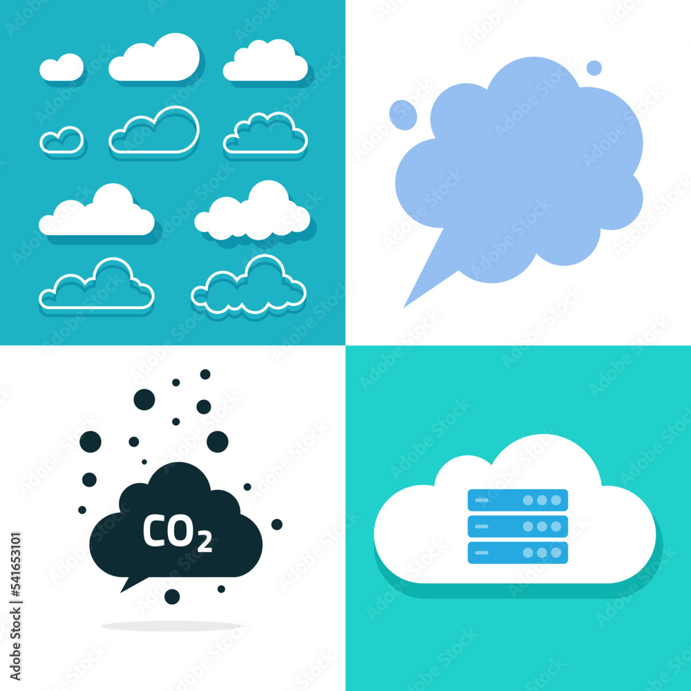 Cloud icon flat and line outline art vector or network internet data ...