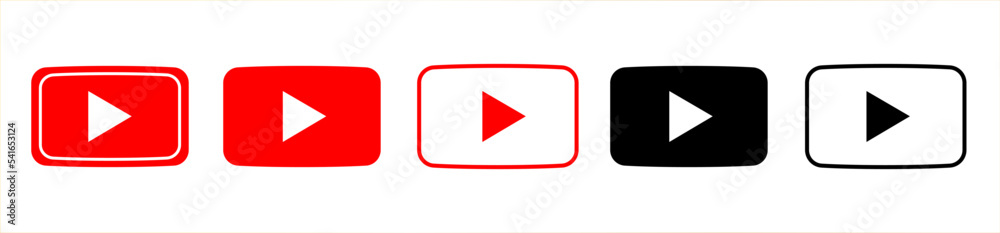 YouTube logo set . YouTube icons and buttons set .Video player vector ...