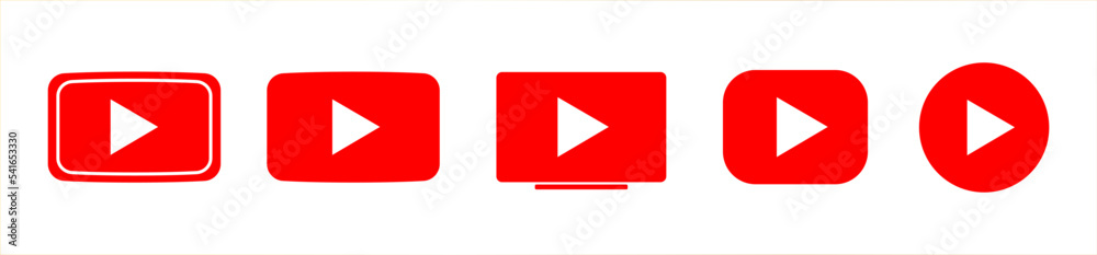 YouTube logo set . YouTube icons and buttons set .Video player vector ...