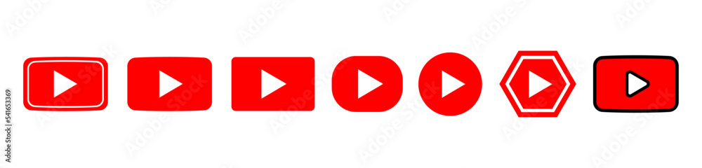 YouTube logo set . YouTube icons and buttons set .Video player vector ...