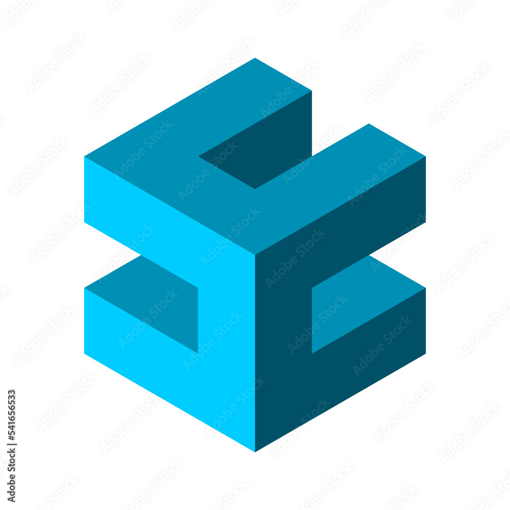 Letters UCC logo template. Blue abstract 3D cube. Hexagon cube design ...