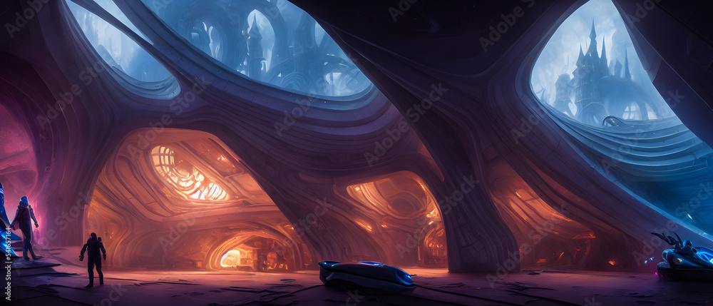 Artistic concept painting of a beautiful futuristic chamber interior ...