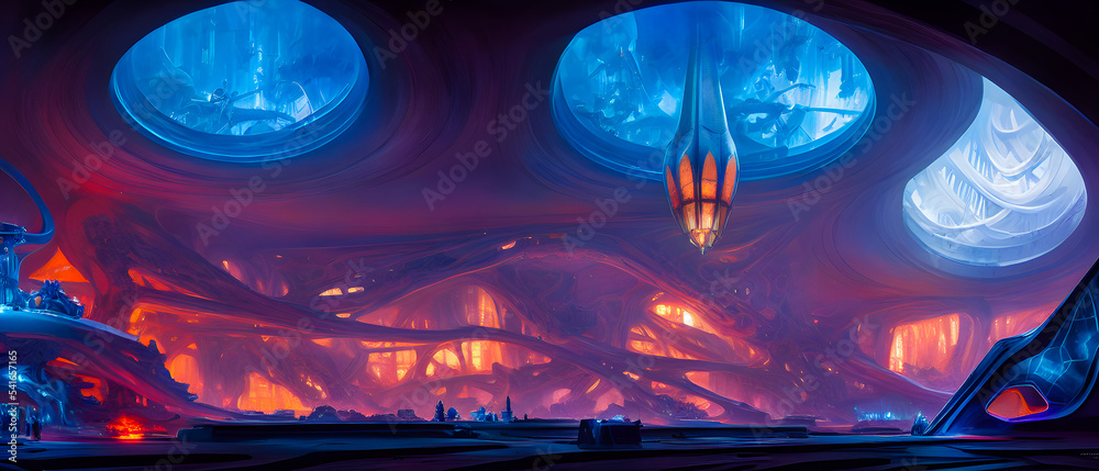 Artistic concept painting of a beautiful futuristic chamber interior ...