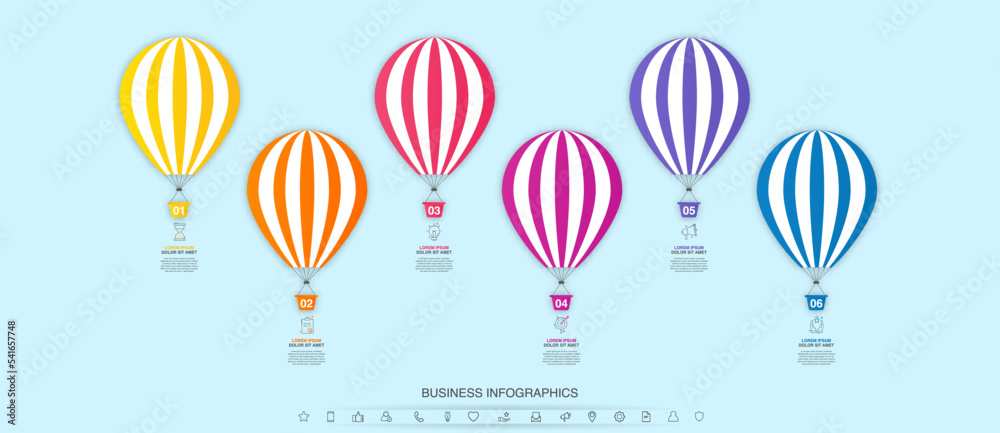 Vector hot air balloon infographic. Business 3D modern infographics ...