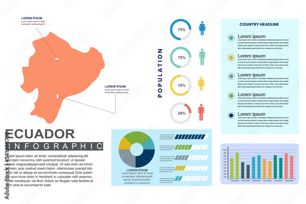 Ecuador detailed country infographic template with world population and ...