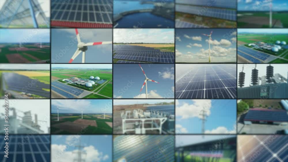 Alternative energy split screen. Green electricity multi screen collage ...