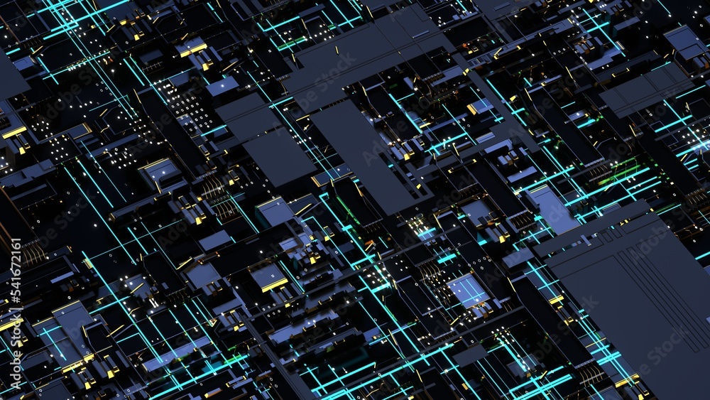 Technology background. Modern motherboard with internal electronic ...