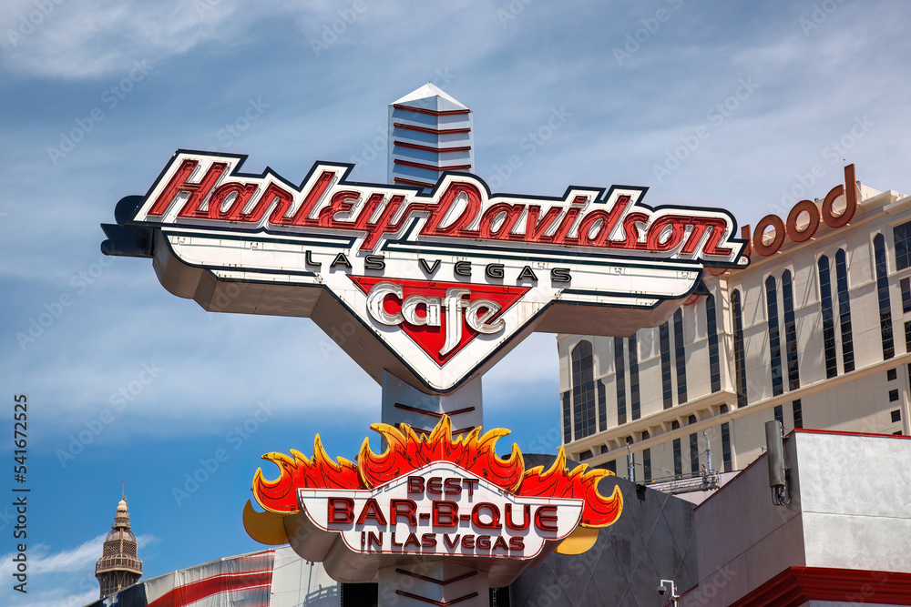 Harley Davidson cafe on the Las Vegas Strip. A popular barbeque themed ...