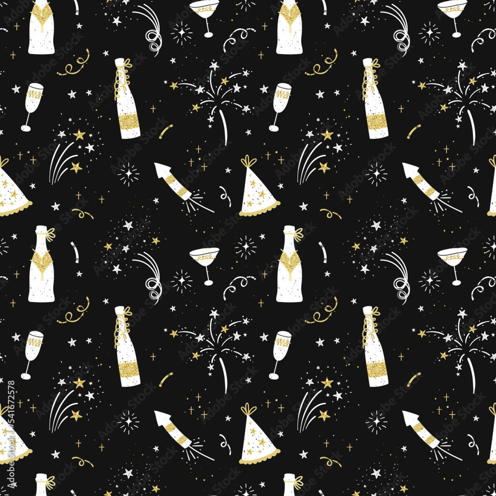 Fun hand drawn doodle new years elements, great for textiles, wrapping, banner, wallpapers ...