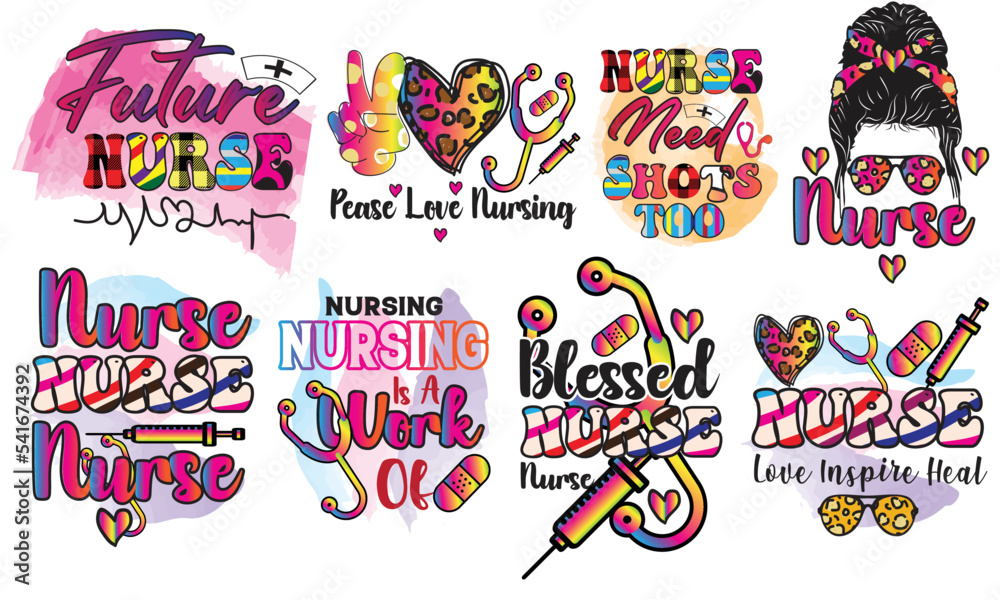 Nurse Sublimation Bundle Design Stock Vector | Adobe Stock