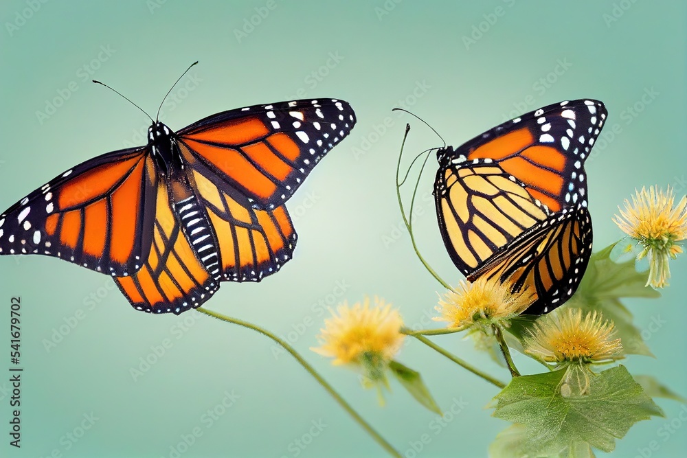 Monarch Butterfly isolated on a white background angled in a three ...