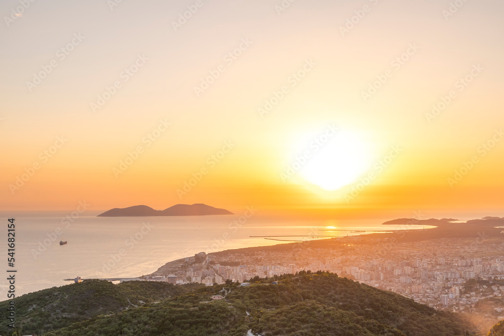 Attractive spring cityscape of Vlore city from Kanines fortress ...