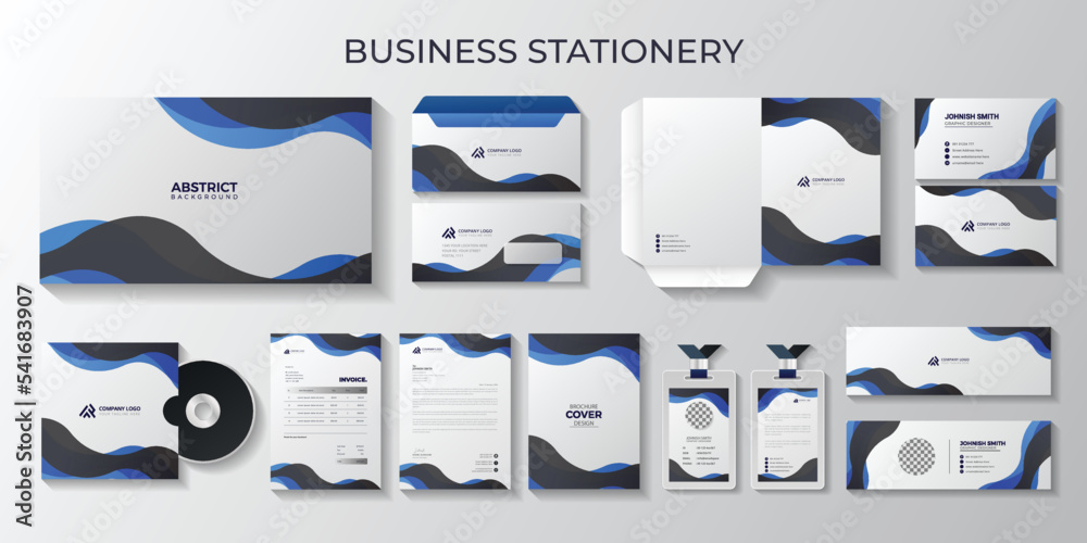black and blue stationery and identity, branding, Presentation Folder ...