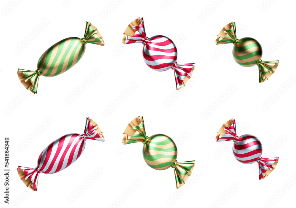 3d rendering, assorted festive clip art: sweets, candies, wrapped ...