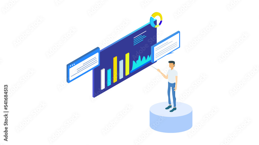 Isometric business analytics and financial technology, data ...