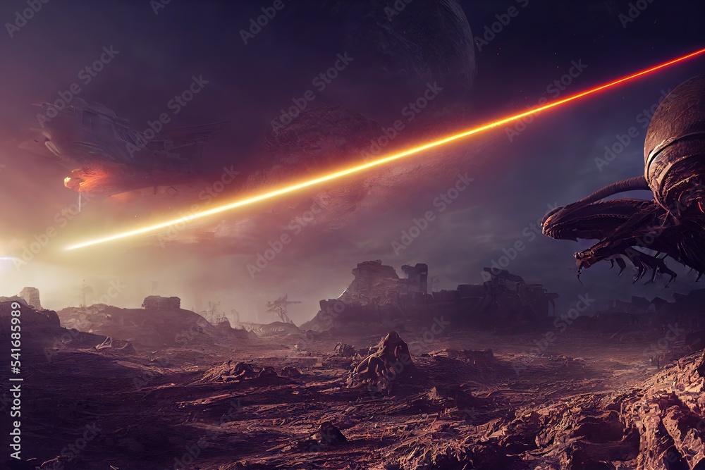 Fantasy alien city architecture with strange buildings digital ...