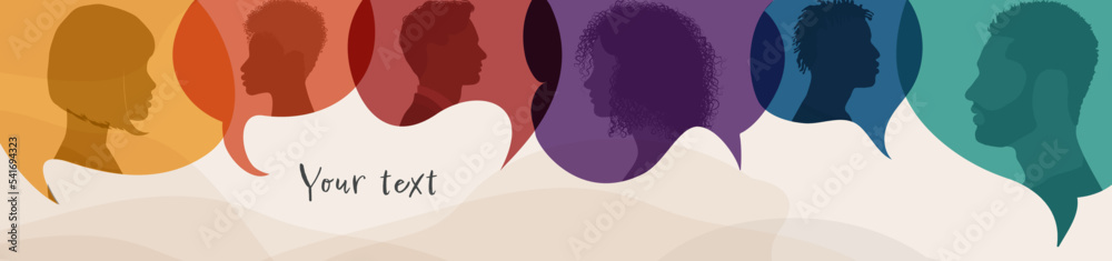 Vetor de Poster template Silhouette heads men and women in profile ...