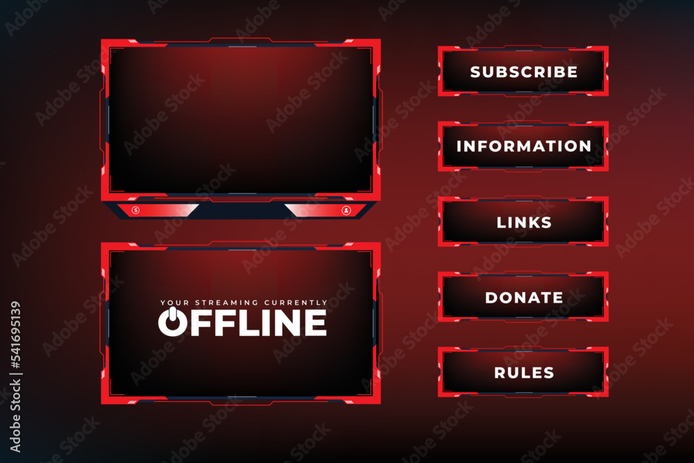 Modern gaming overlay and screen panel vector design with red color ...