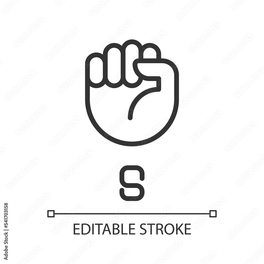 Letter S in American sign language pixel perfect linear icon. Fist ...