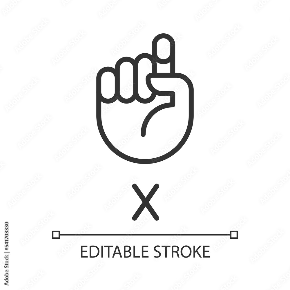 Letter X in ASL pixel perfect linear icon. American sign language ...