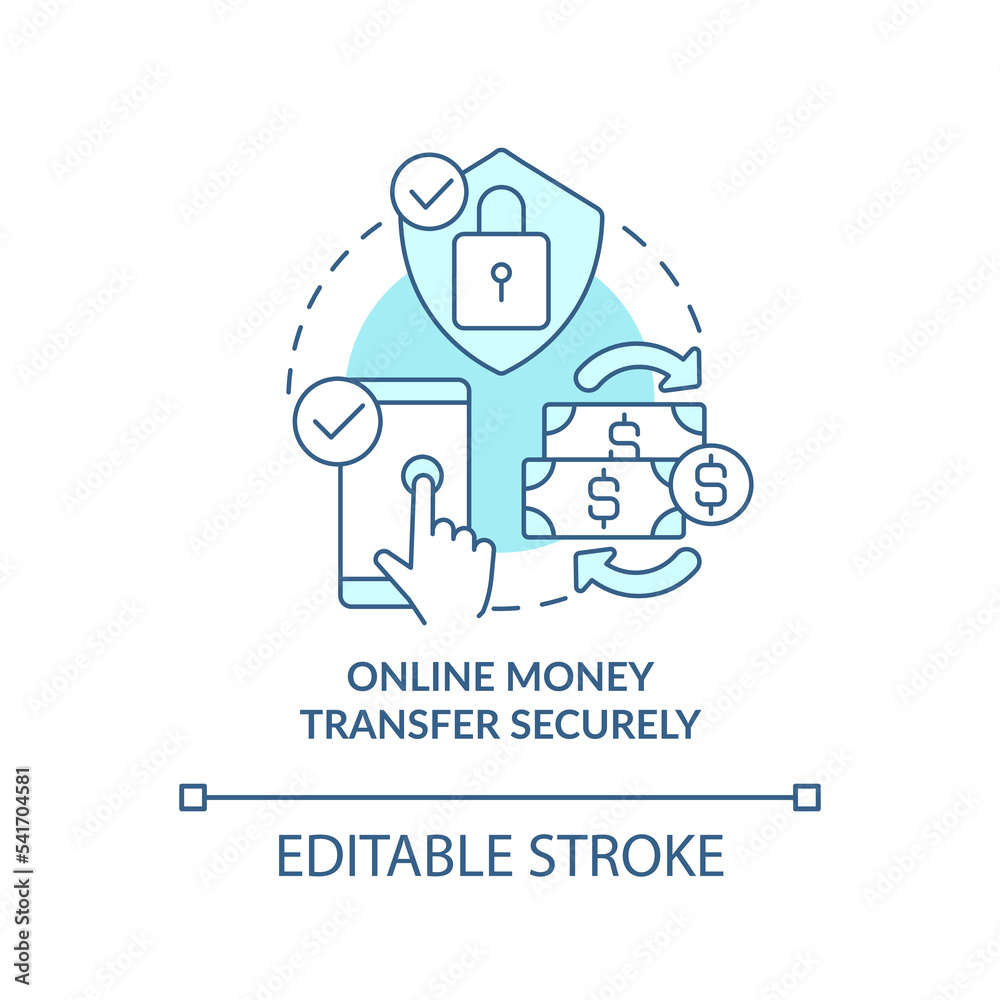 Online money transfer securely turquoise concept icon. Net banking ...