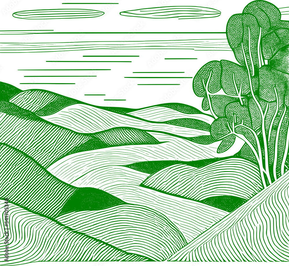 Line art landscape design with minimalist design concept Stock ...