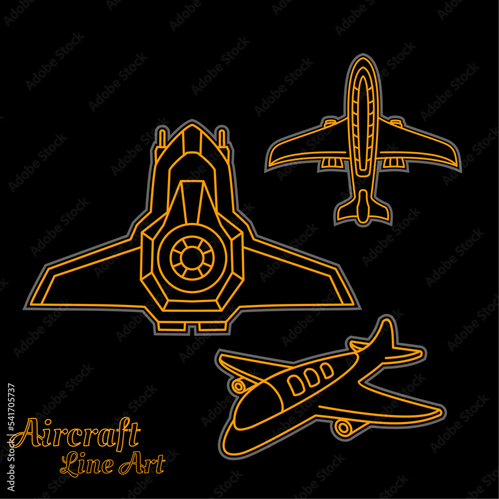 line drawing of fighter aircraft, aircraft elements, Stock Vector ...