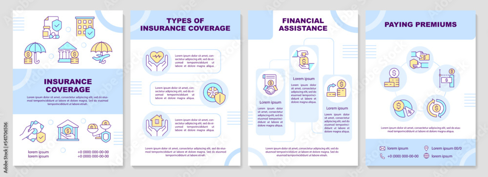 Insurance coverage blue brochure template. Protection of risk. Leaflet ...
