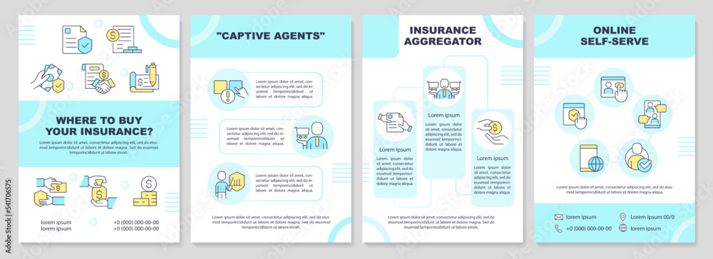 Choose insurance seller turquoise brochure template. Leaflet design ...