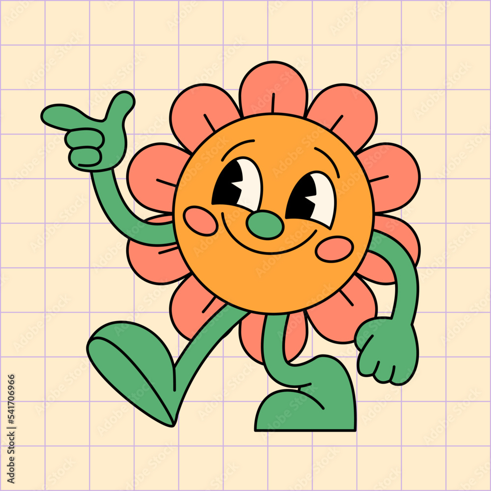 Fun groovy retro clipart with daisy flower. 60s, 70s, 80s cartoon style ... Fun groovy retro clipart with daisy flower. 60s, 70s, 80s cartoon style ...