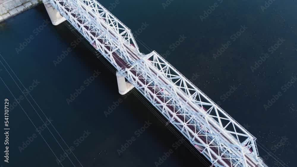 Top down view of the railway bridge over the water. Stock Video | Adobe ...