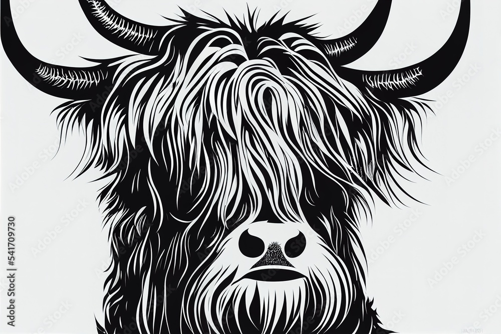 Yak Head Silhouette Scottish Highland Cattle on White Background Logo ...