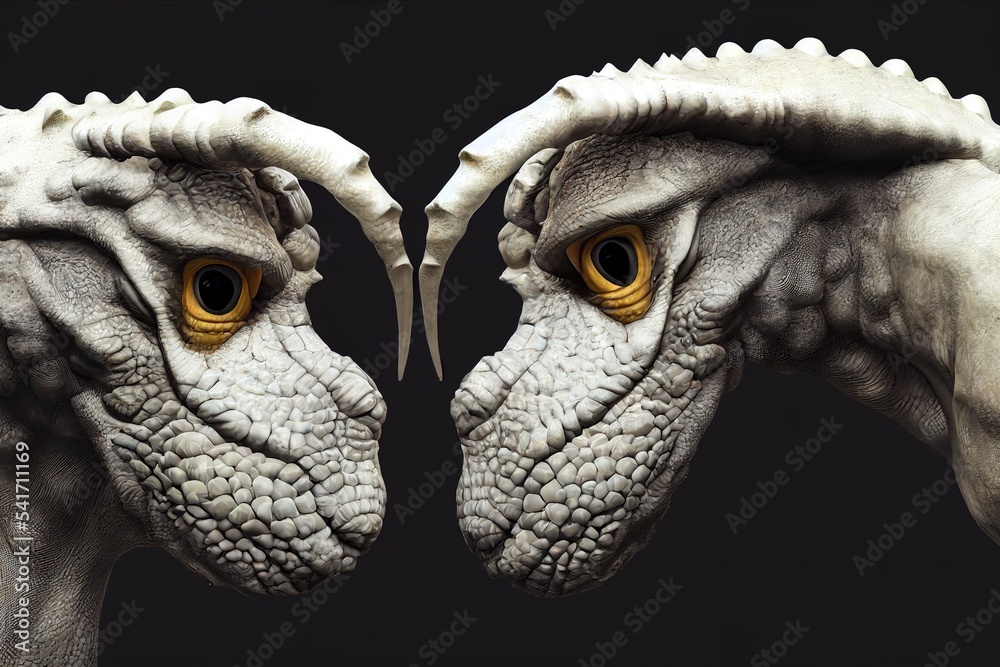 Pachycephalosaurus, dinosaurs head butting each other, isolated on ...