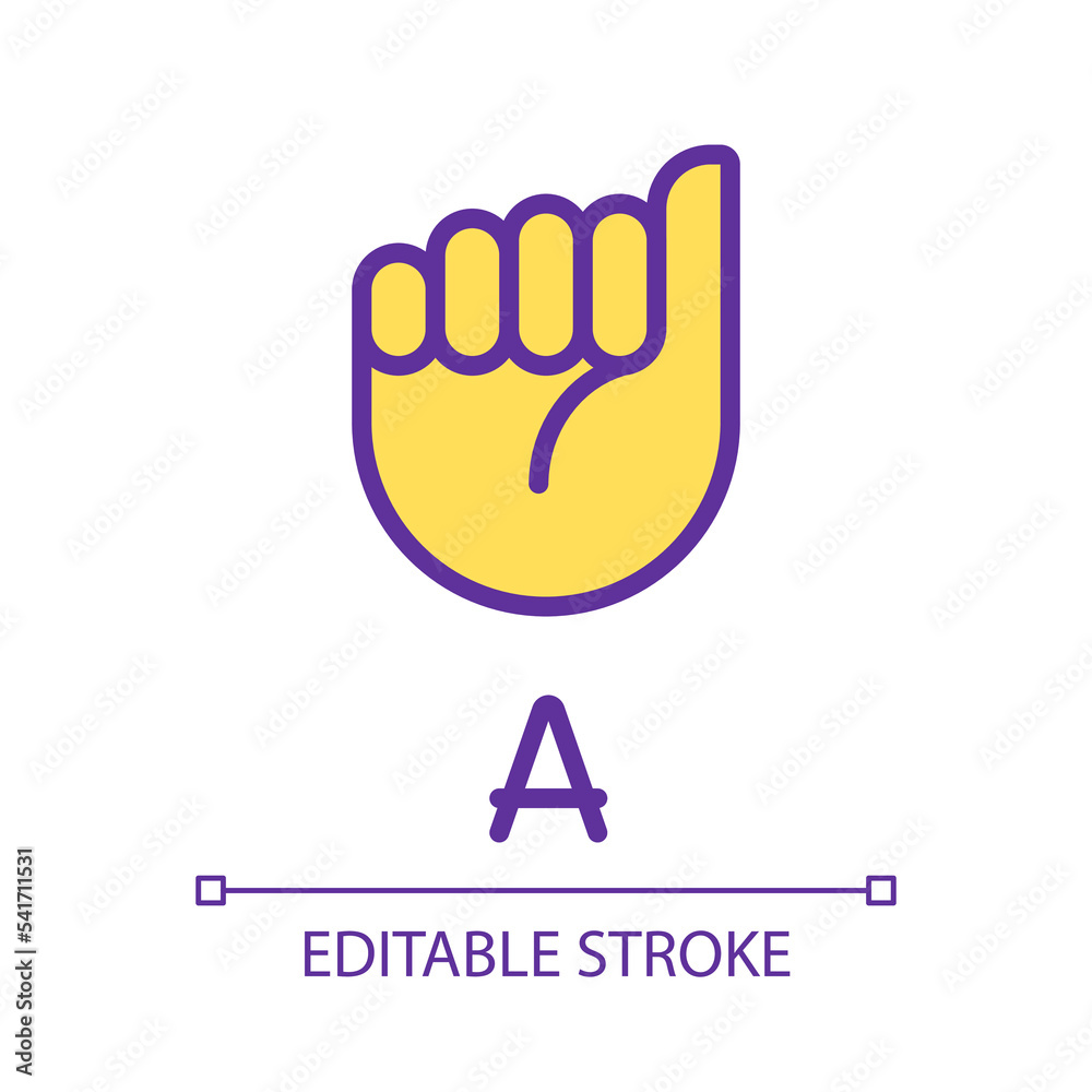 Letter A in American sign language pixel perfect RGB color icon ...