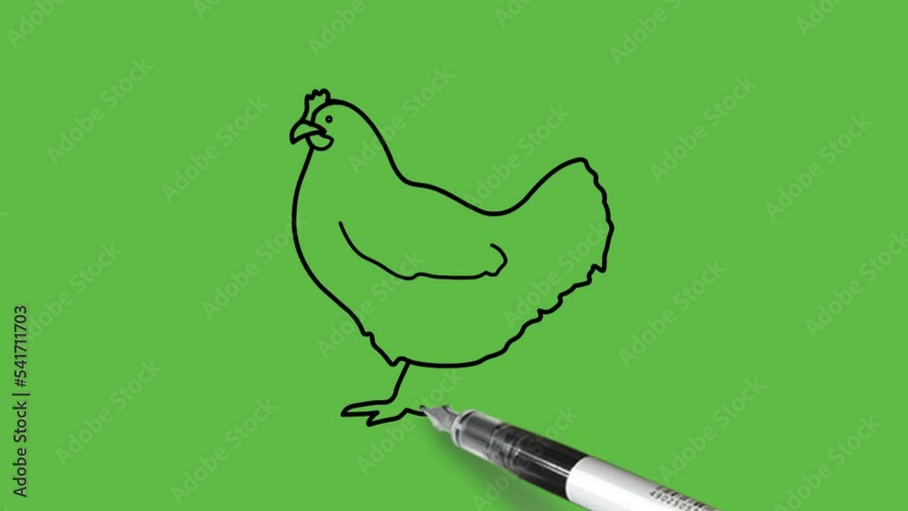 Draw standing hen in blue color combination with beak, toes, claws ...