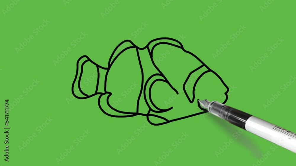 Draw small fish in blue color combination with black outline on ...