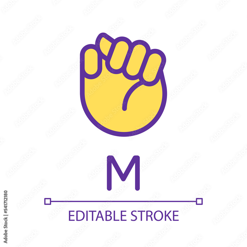 Letter M in American sign language pixel perfect RGB color icon ...