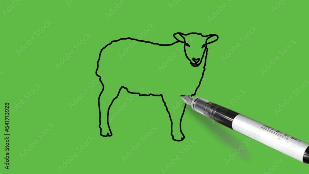 Draw sheep animal in blue color combination with black outline on ...
