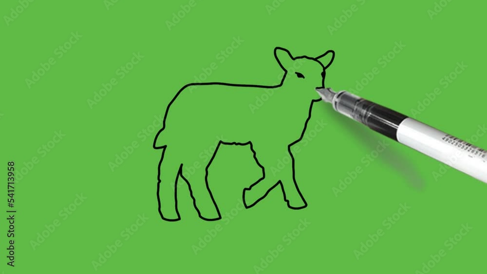 Draw American sheep animal in blue color combination with black outline ...