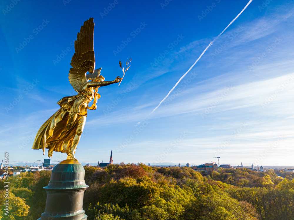 Famous golden Angel of Peace statue (Friedensengel) in Munich, Germany ...