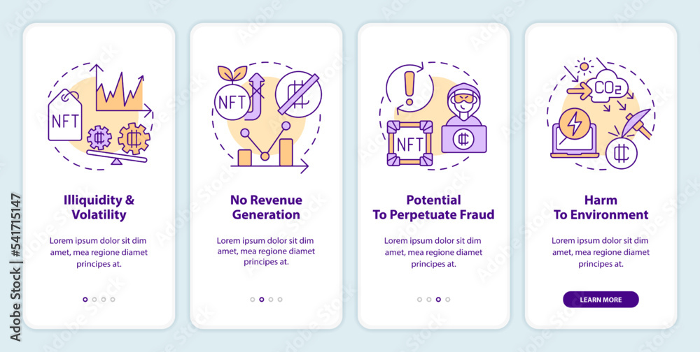 NFT disadvantages onboarding mobile app screen. Problems walkthrough 4 ...