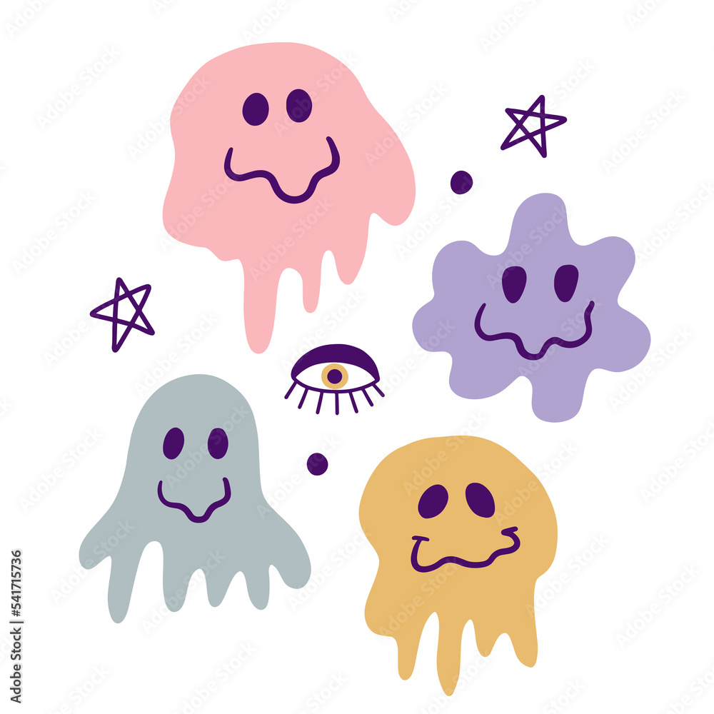 Halloween Ghost Shapes Set, Hand Drawn Cute Ghost Collection Silhouette ...