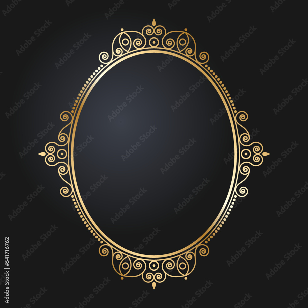 Beautiful oval golden frame. Festive design. Gold border. Round frames ...