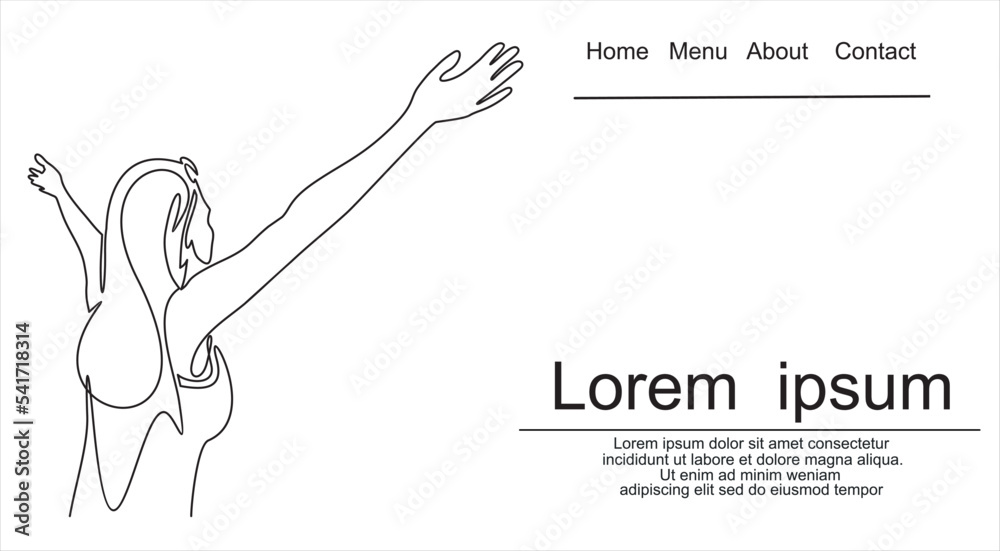 Continuous line art or One Line Drawing of a woman stretching arms is ...